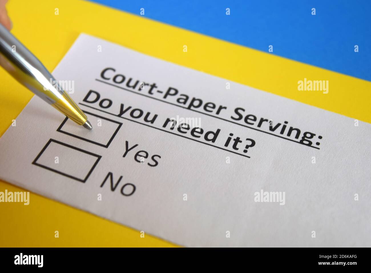 One person is answering question about court- paper serving Stock Photo ...