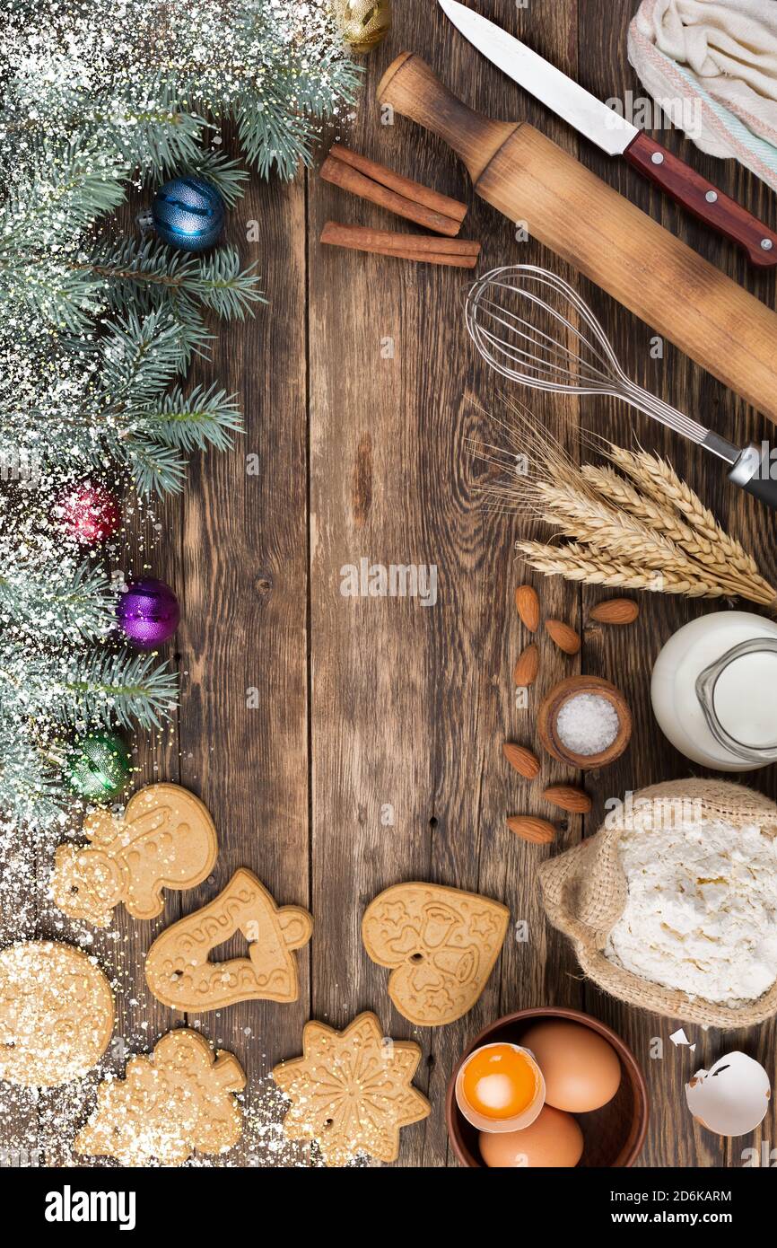 christmas baking background culinary background with spices and ...