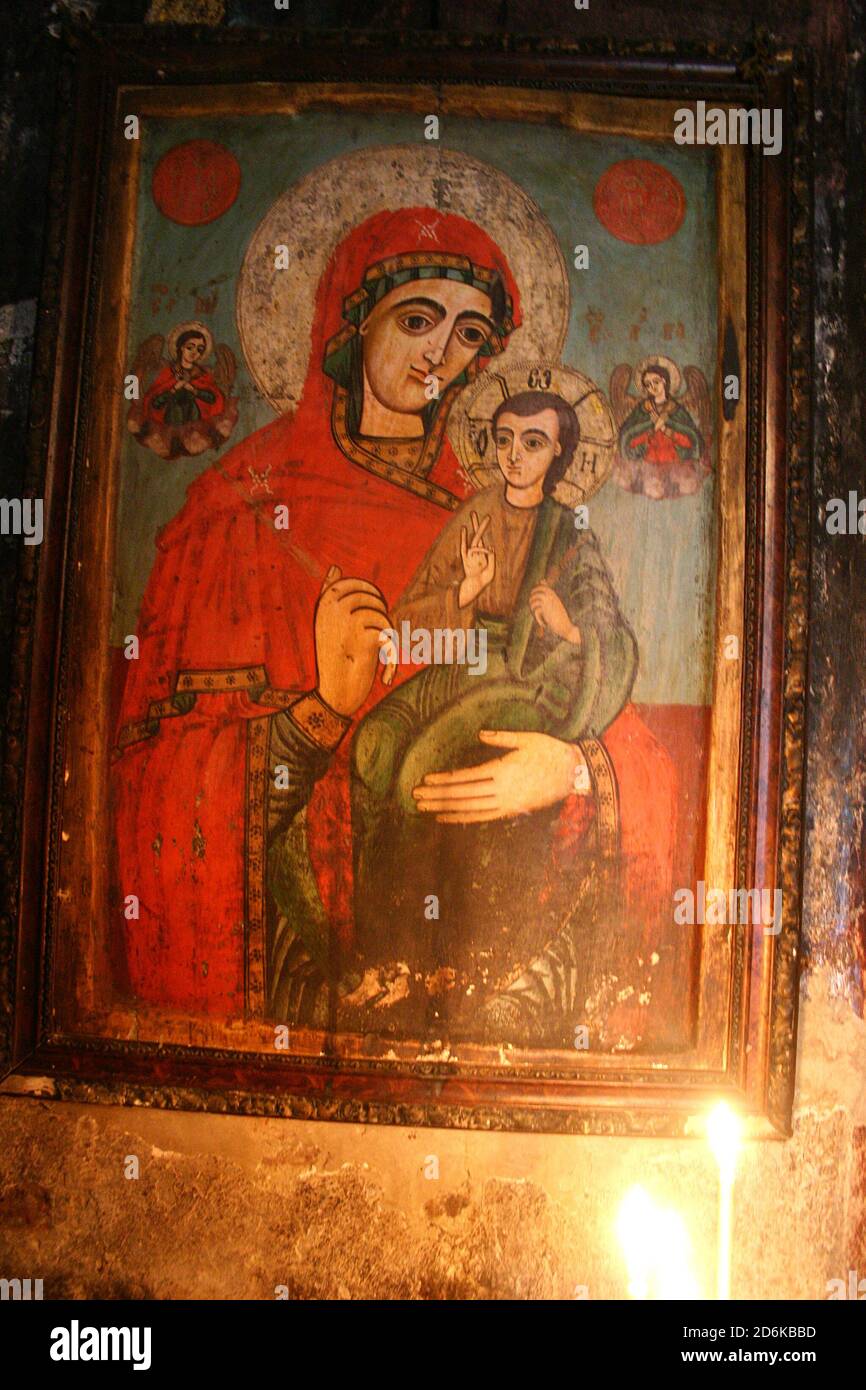Old Hodegetria icon depicting the Theotokos with the child Jesus Stock ...