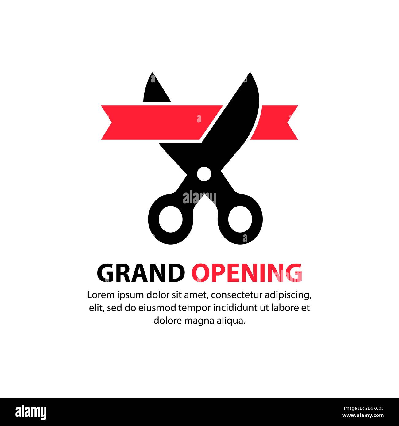 Grand opening. Scissors cut the red ribbon. Inauguration icon. Concept ...