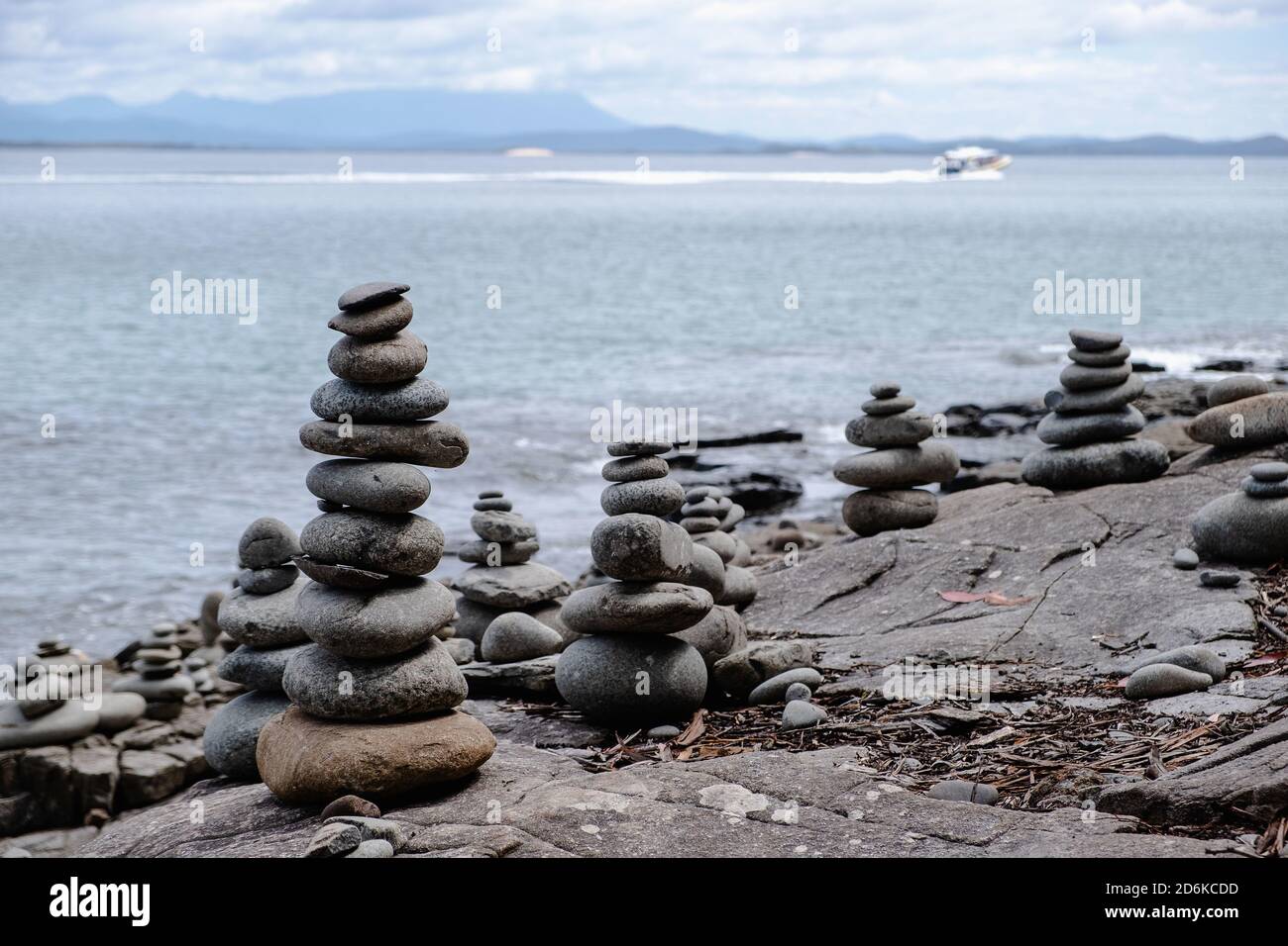 Stone towers on the beach Stock Photo - Alamy