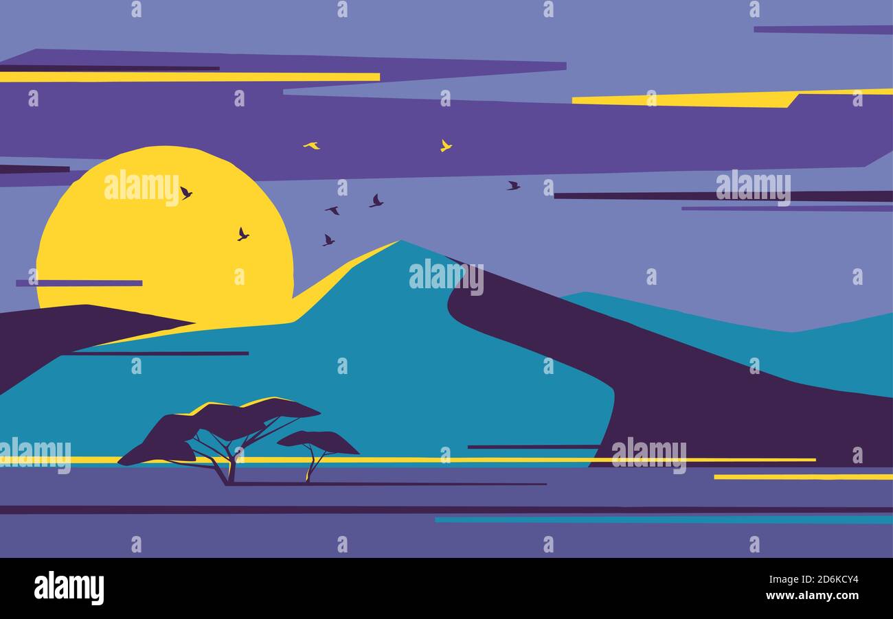 Moonrise over mountains Stock Vector Images - Alamy