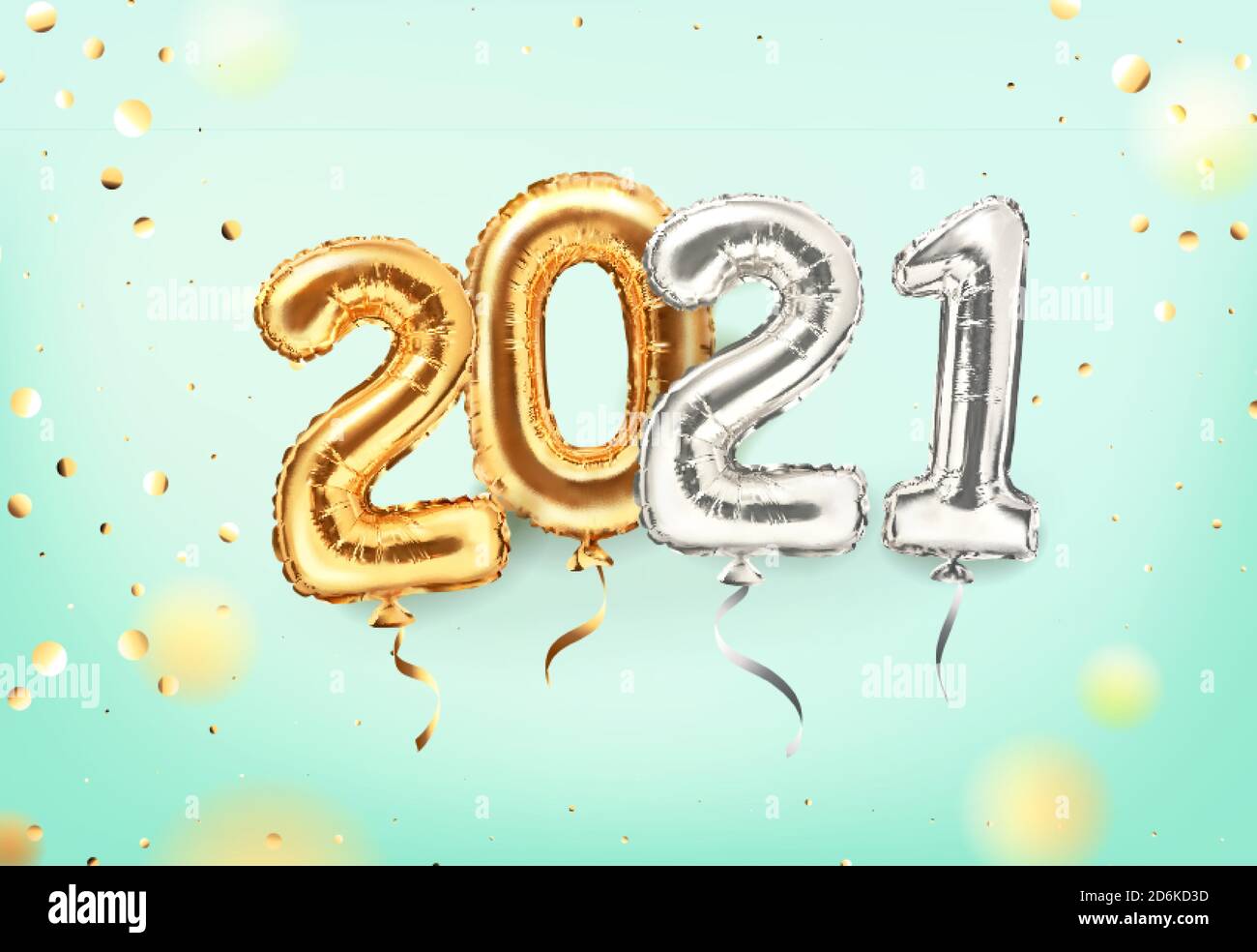 2021 golden decoration holiday on mint background. Shiny party ...