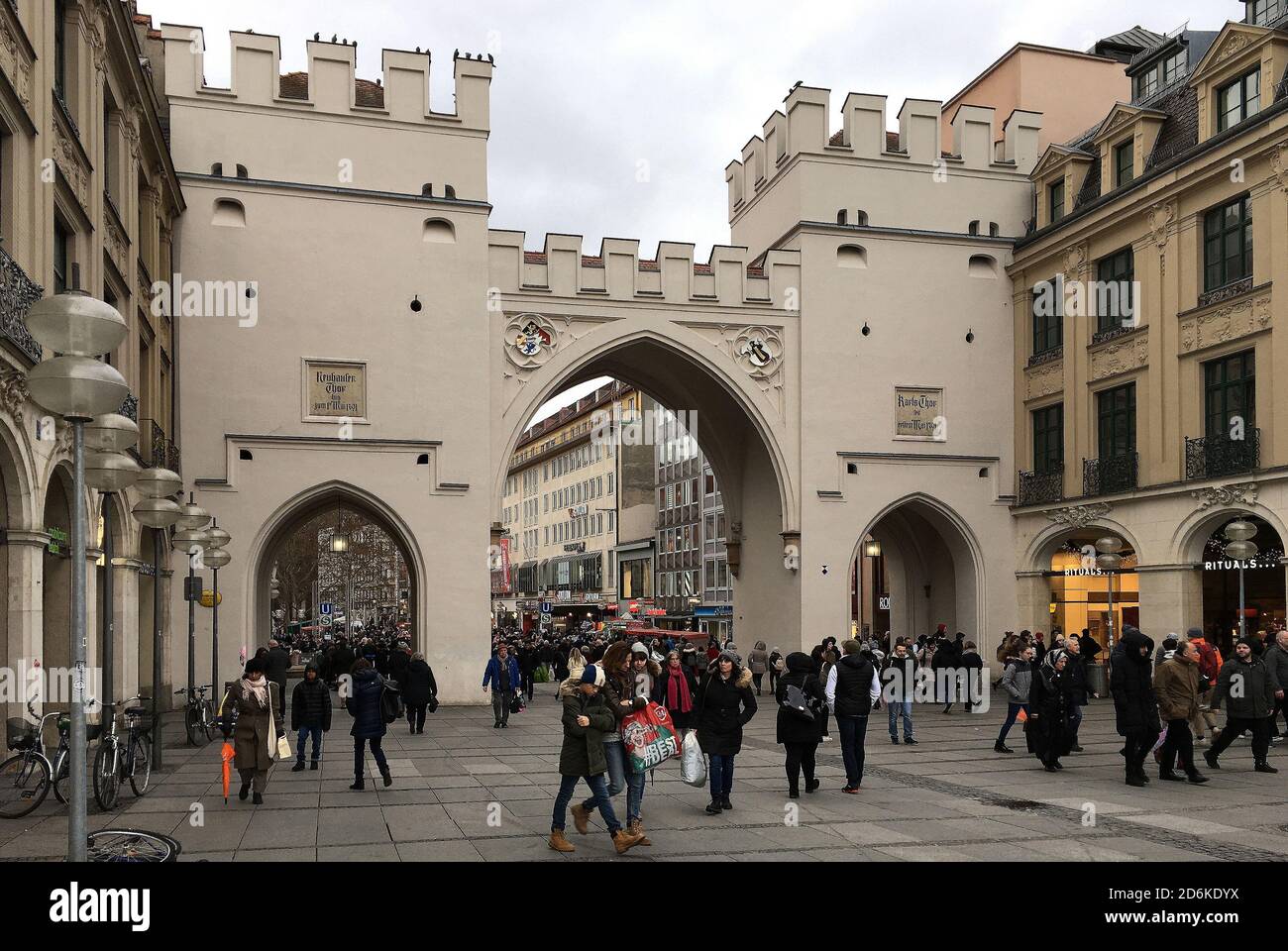 Karlstor gate from the 18th century in the old town of Munich with ...