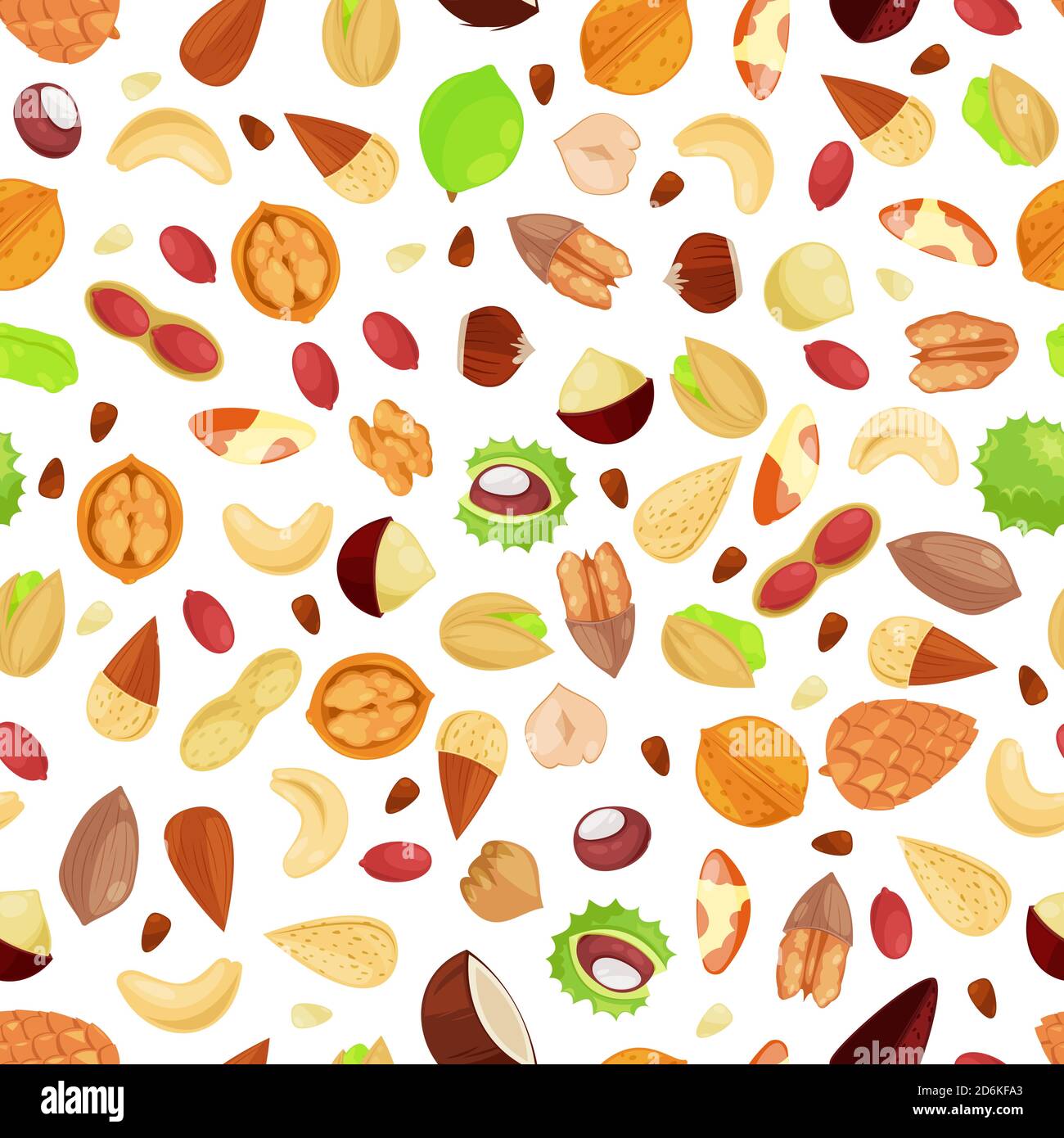 Mixed nuts vector seamless white pattern. Cartoon flat illustration. Textile print background ...