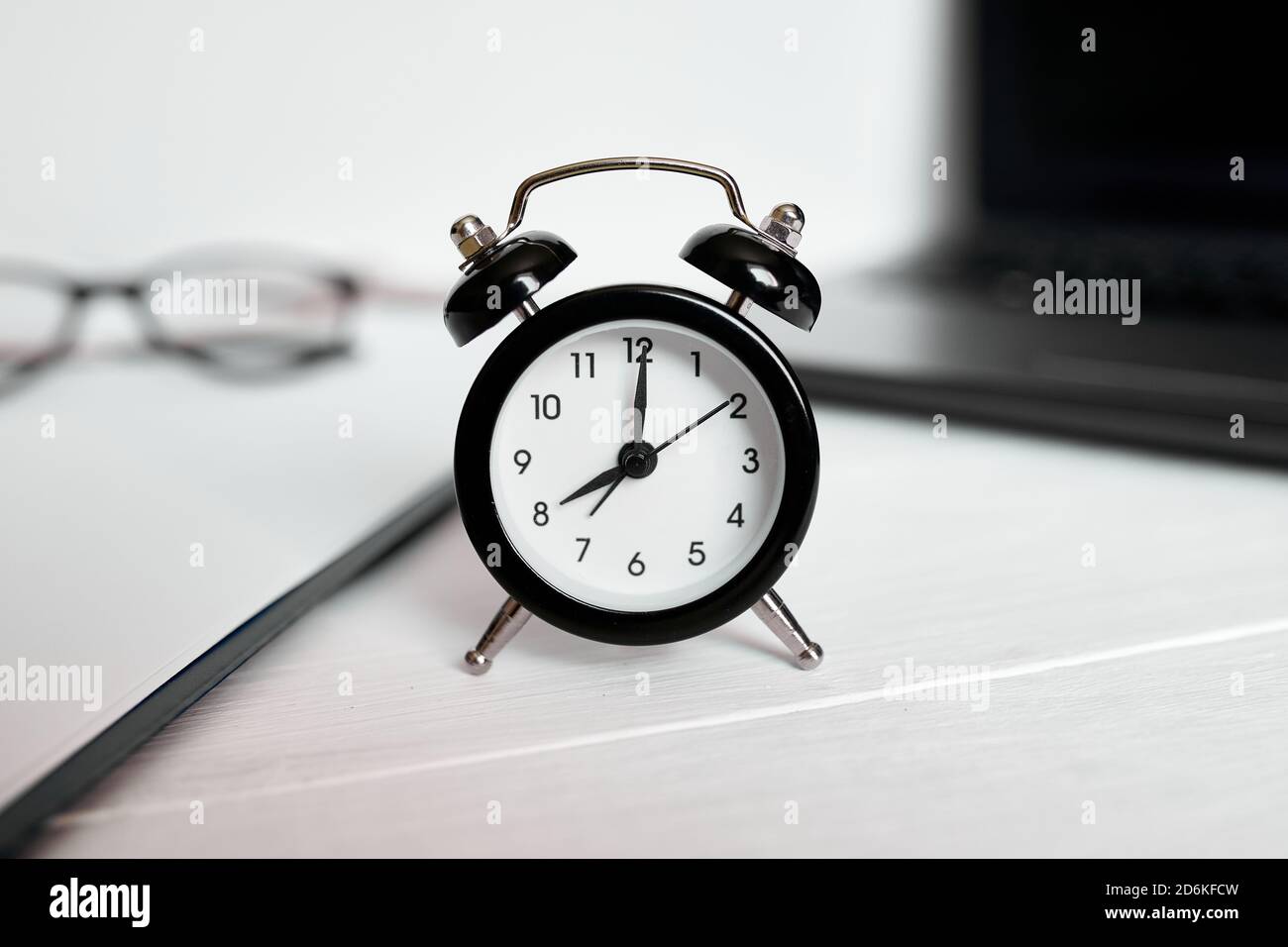 Time management concept, office workplace, notebook, computer Stock ...