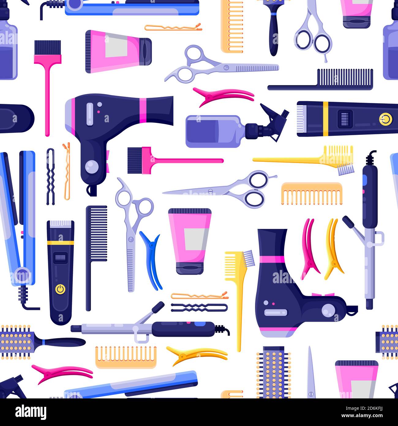 Beauty salon vector seamless pattern. Colorful hair hairdresser tools ...