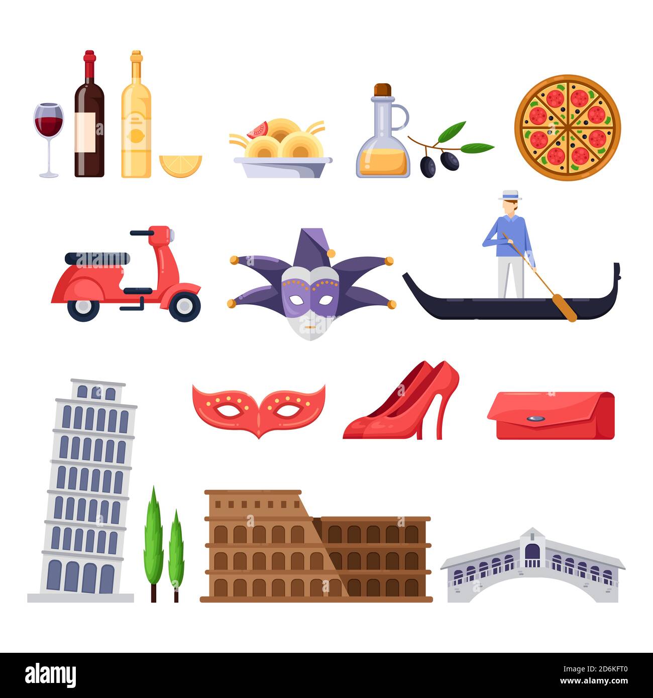 Travel to Italy design elements. Roma, Venice tourist landmarks ...