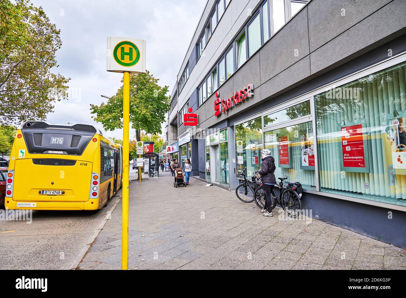 Berlin, Germany - October 13, 2020: Street scene at a bus stop in a ...