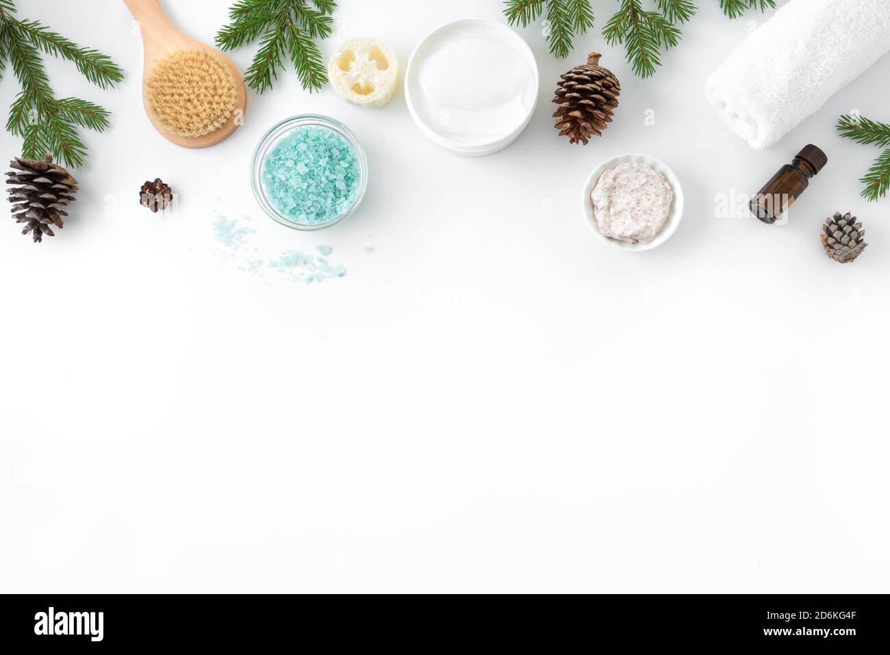 Winter Spa Concept and Skin Care products, fir branches and snowflakes ...