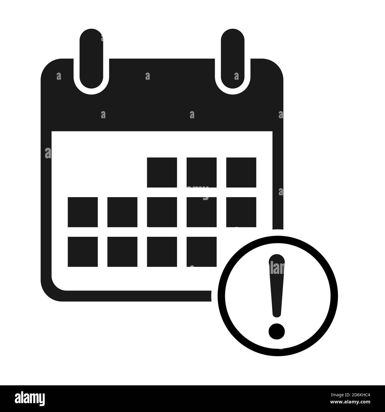 Calendar icon exclamation mark, date event symbol isolated on white ...