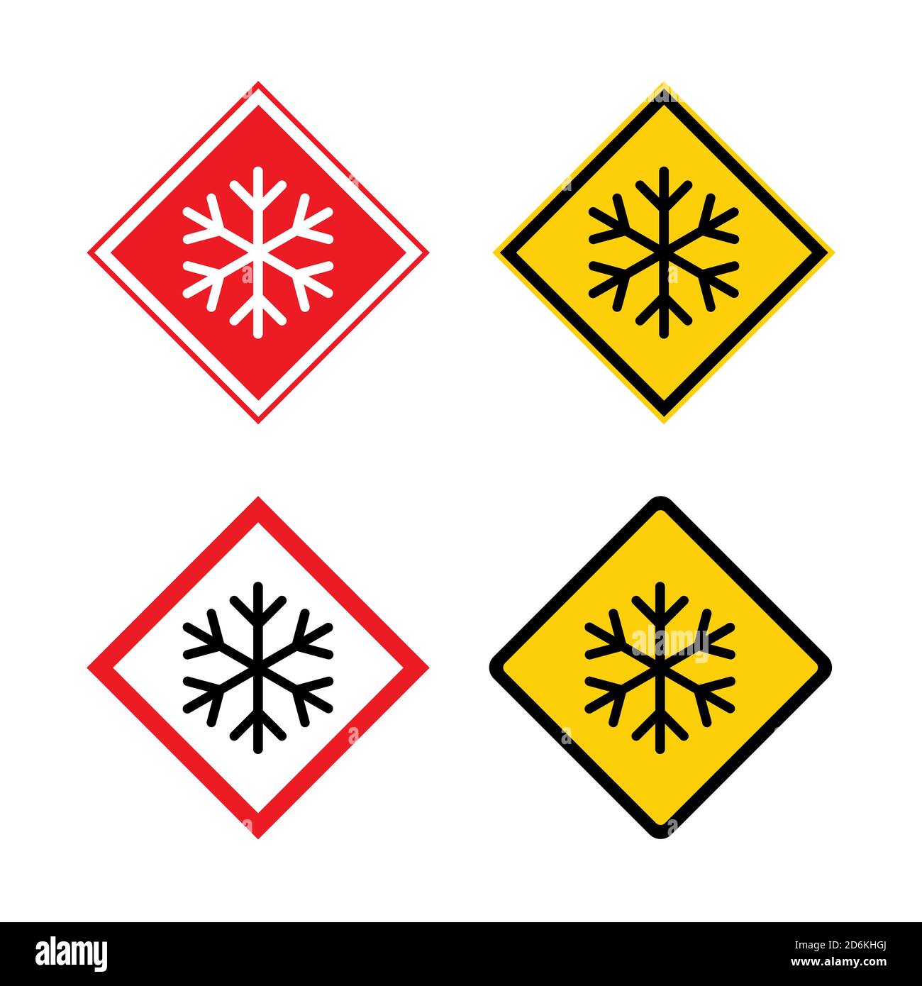 Set of snow winter icon, danger ice flake sign, risk alert vector ...
