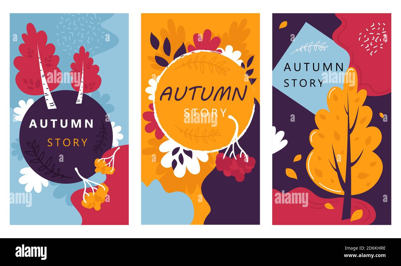 Autumn Colourful Sale Stories Set Hand Drawn Illustration Stock Vector ...