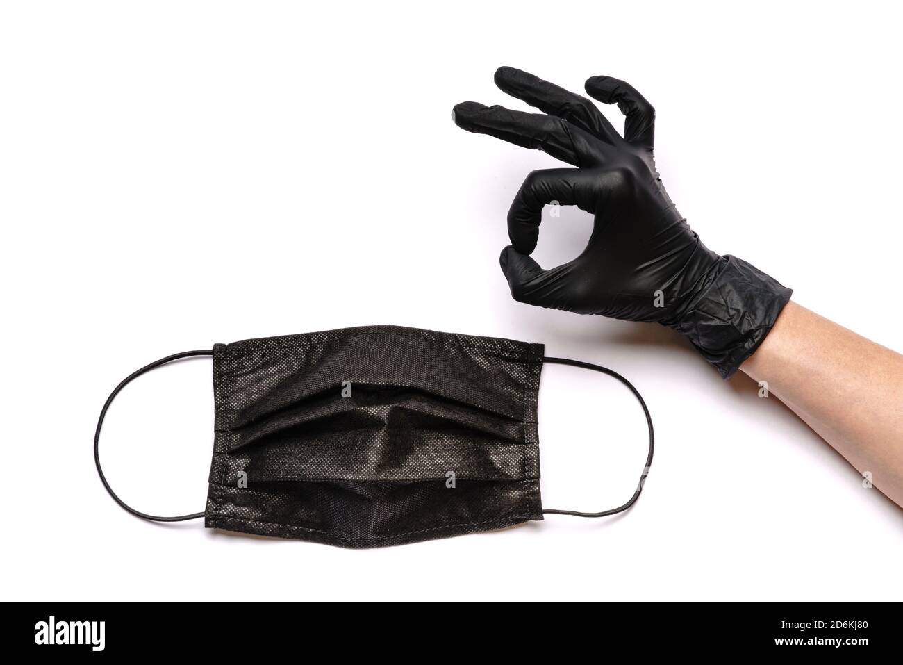 Human hand in protective glove and face protective masks isolated on ...