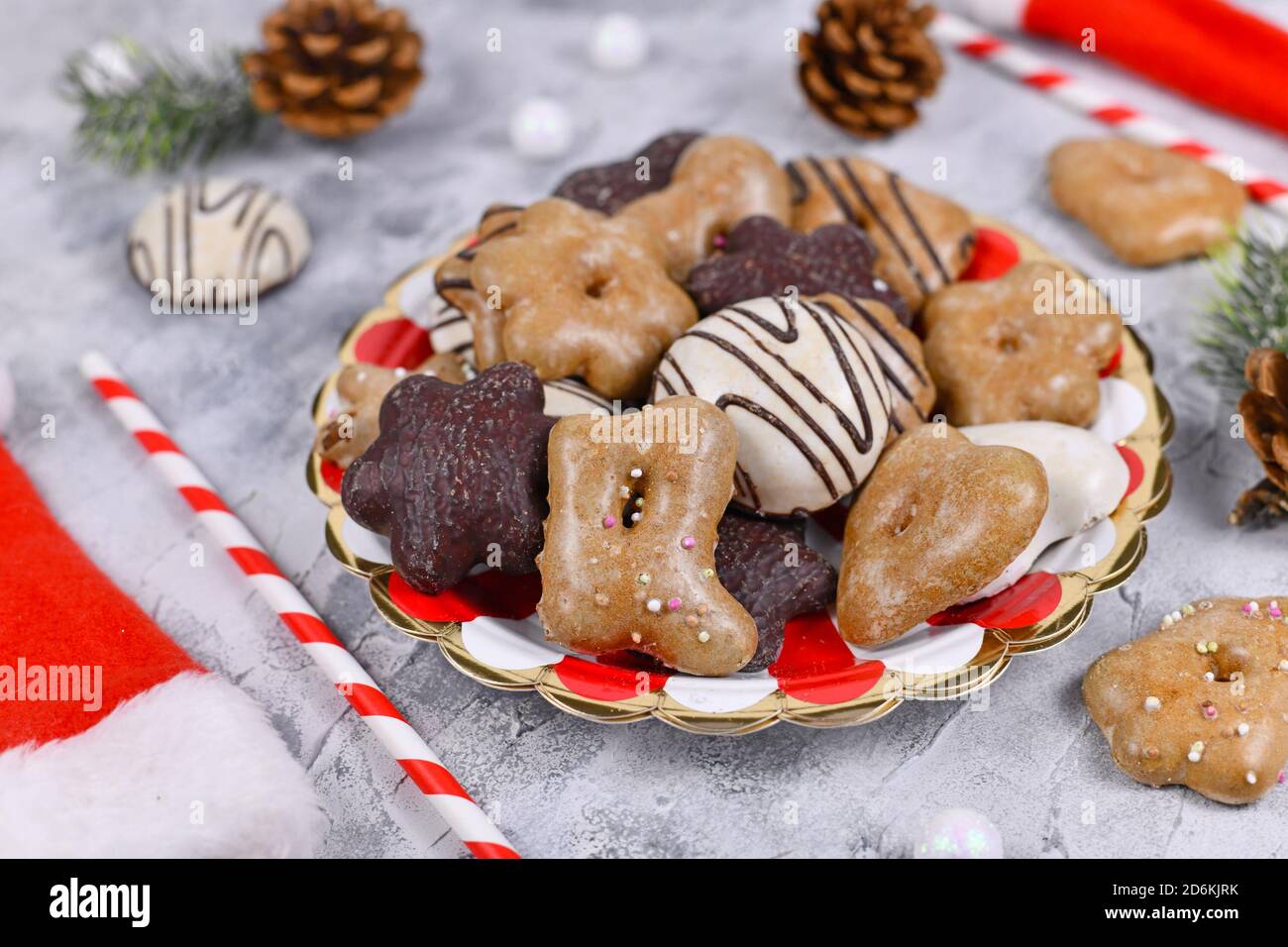 Traditional German gingerbread cookies with sugar and brown and white ...