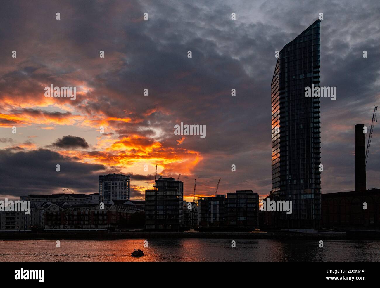 The Chelsea skyline on the River Thames at sunset with Tower West ...