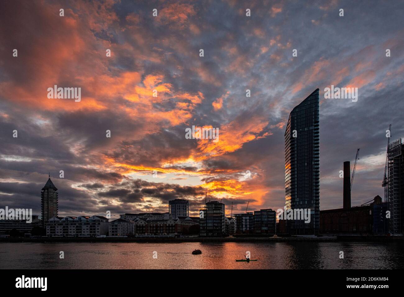 The Chelsea skyline on the River Thames at sunset with Tower West ...