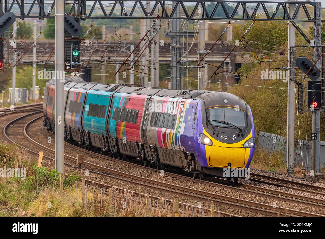 Avanti Pride Pendolino train on the West Coast Main Line. Multicolouerd ...