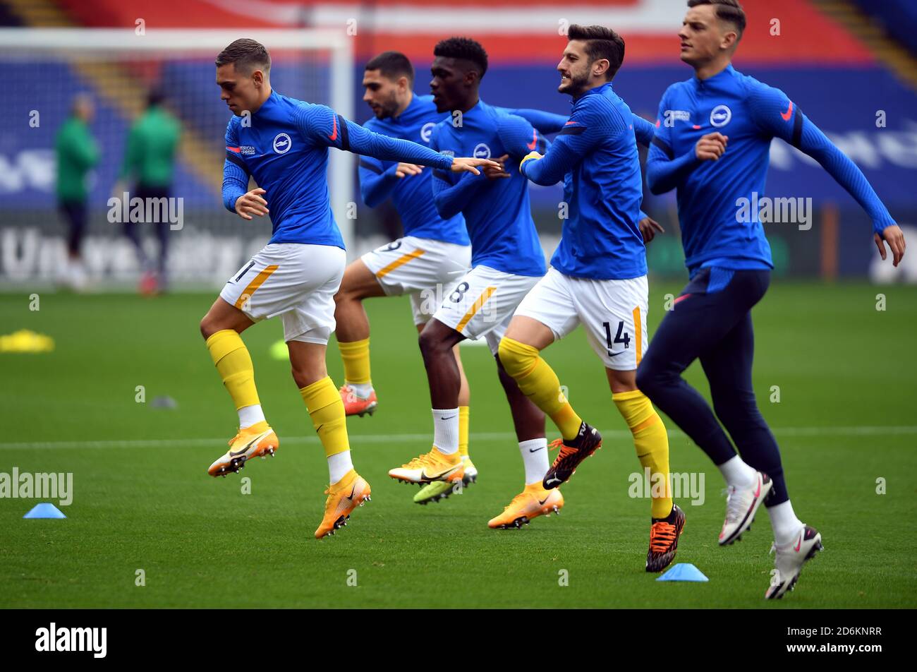 Brighton and Hove Albion players warm up before the Premier League ...
