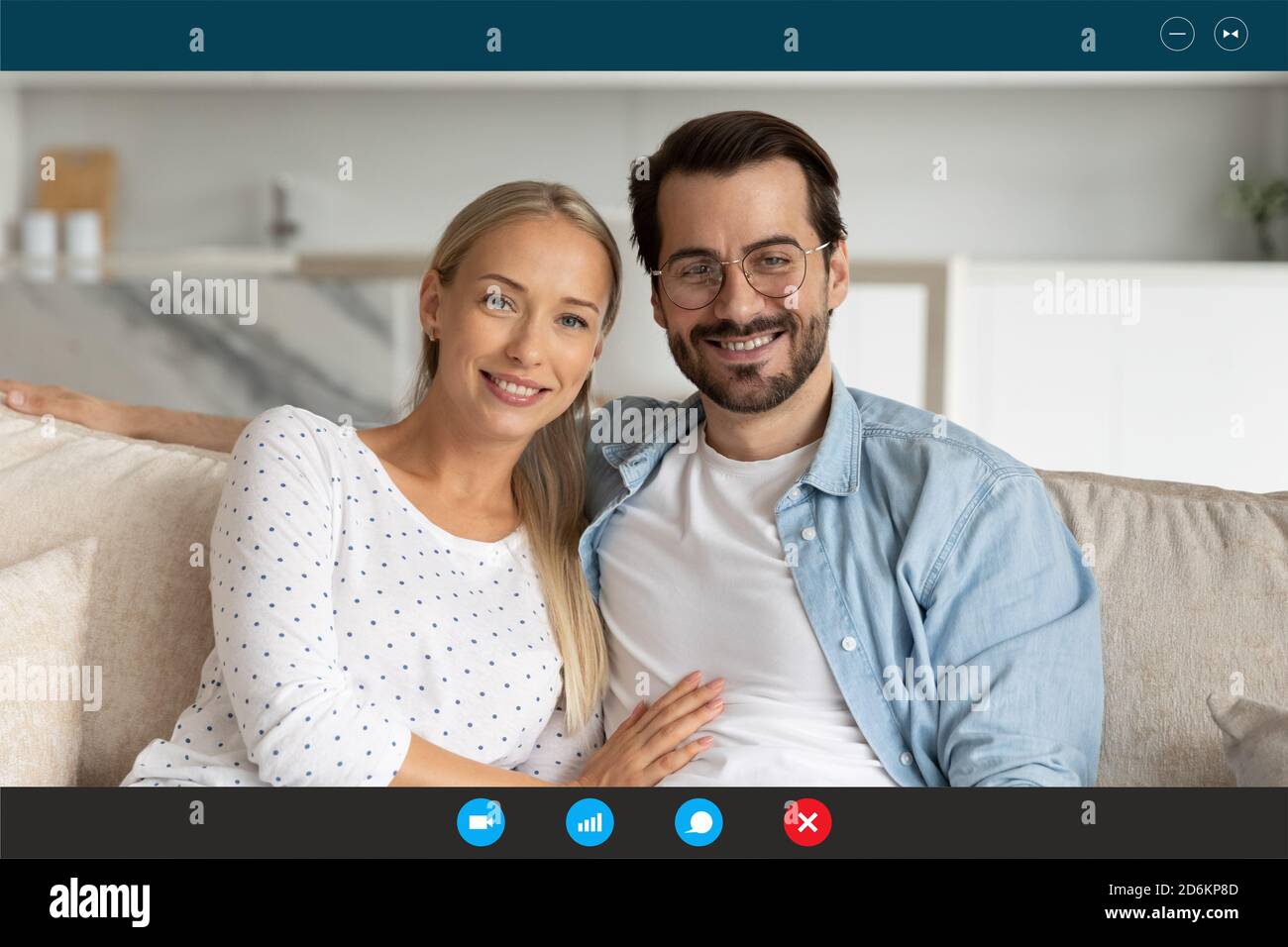 Head shot portrait screen view family chatting online at home Stock ...