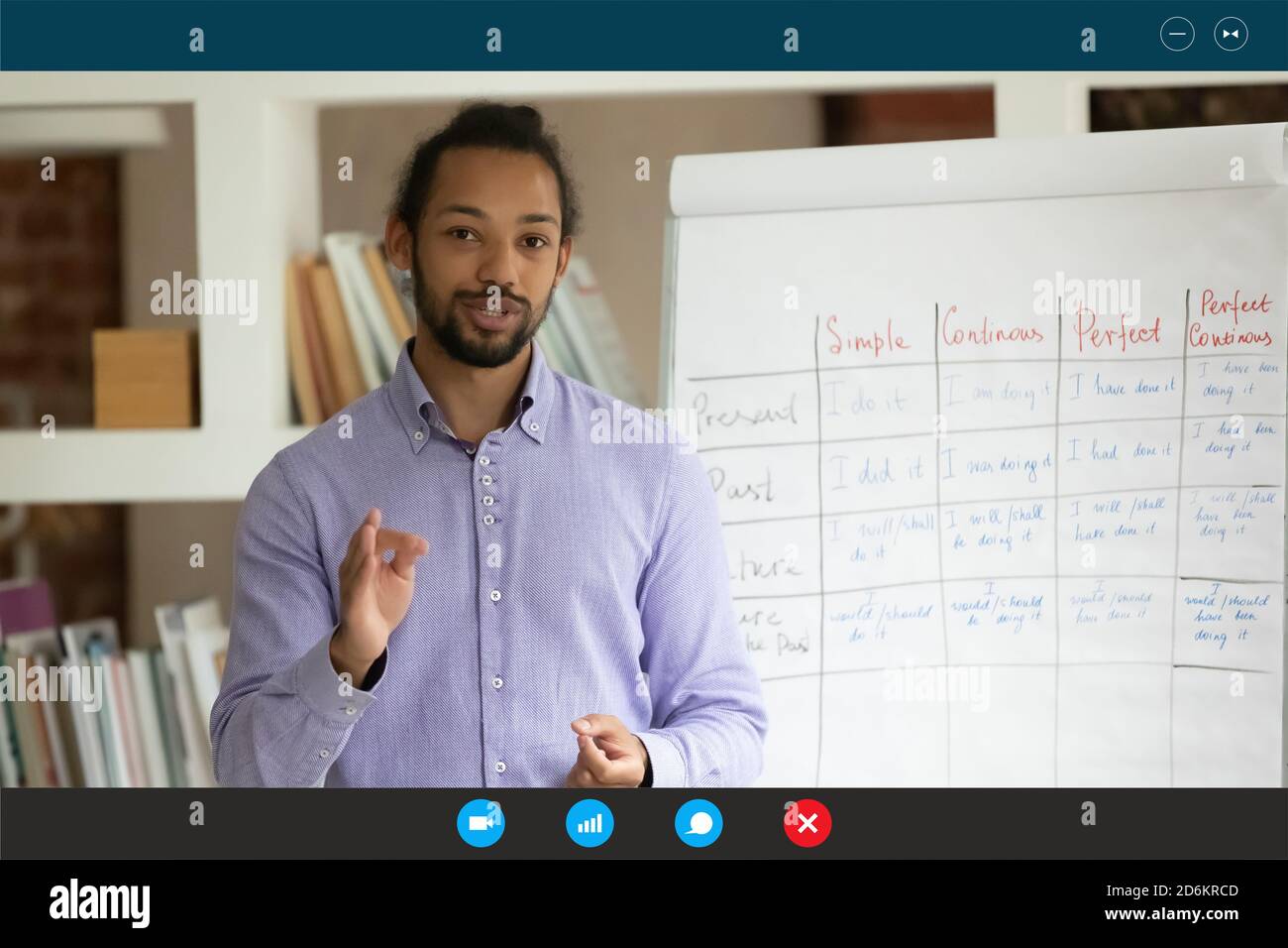 Head shot portrait screen view African American teacher explaining ...