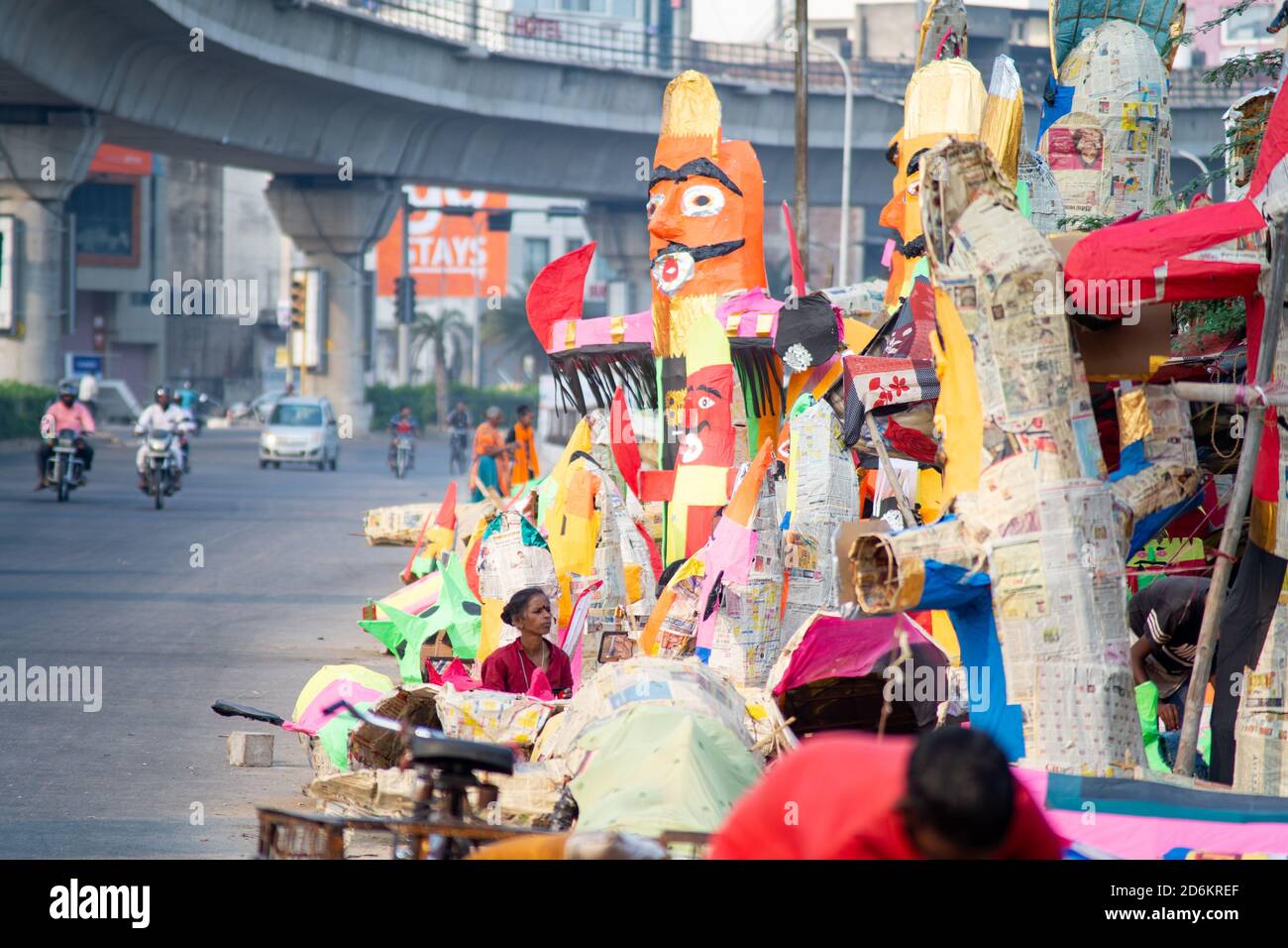 Street road side artisans workers labor craftsment working on multiple ...