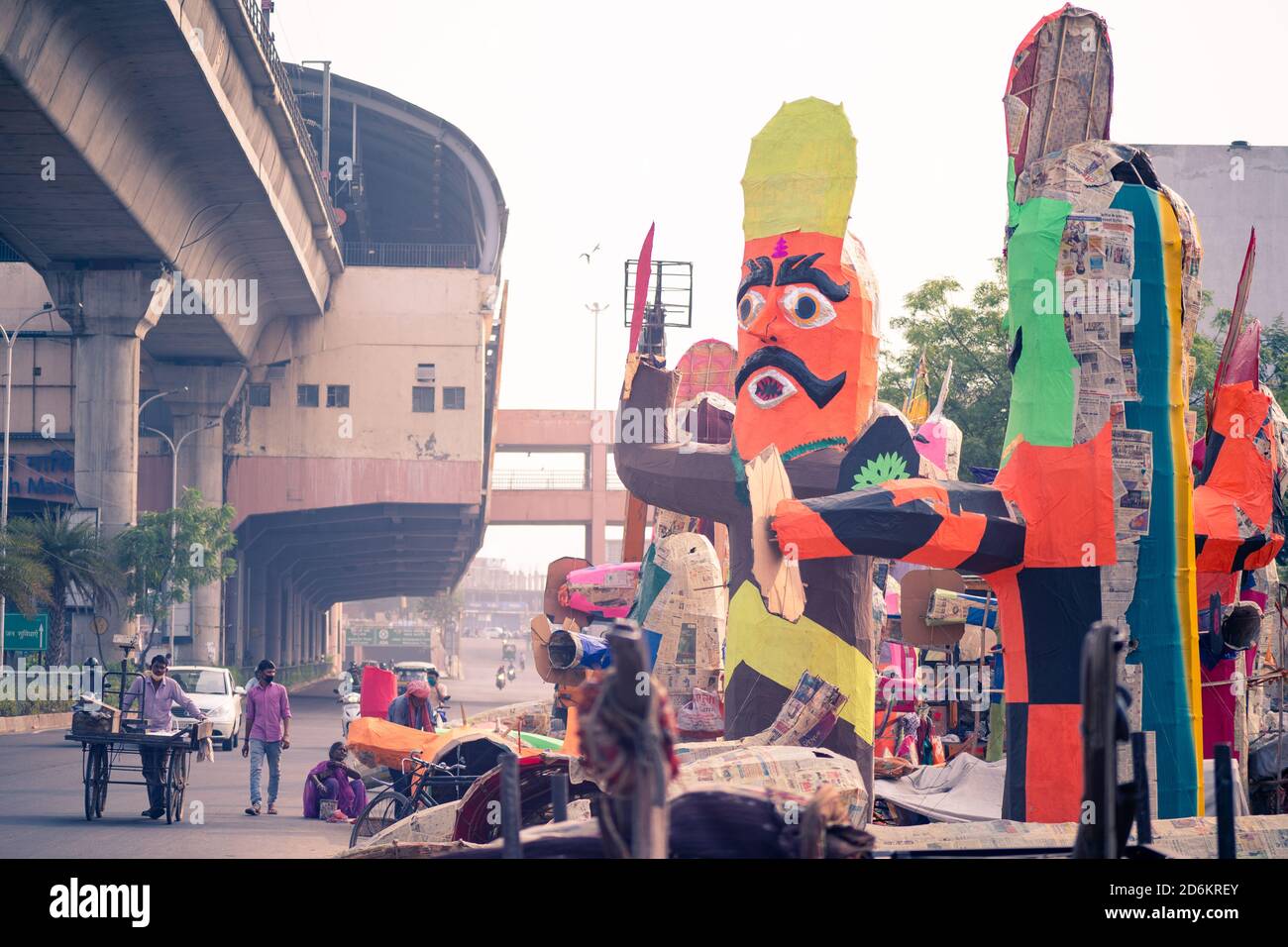 Street road side artisans workers labor craftsment working on multiple ...