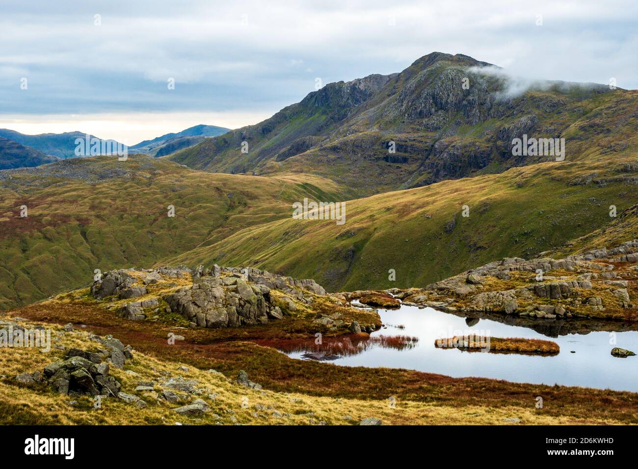 Bowfell from High House Tarn on Glaramara. Lake District National Park ...