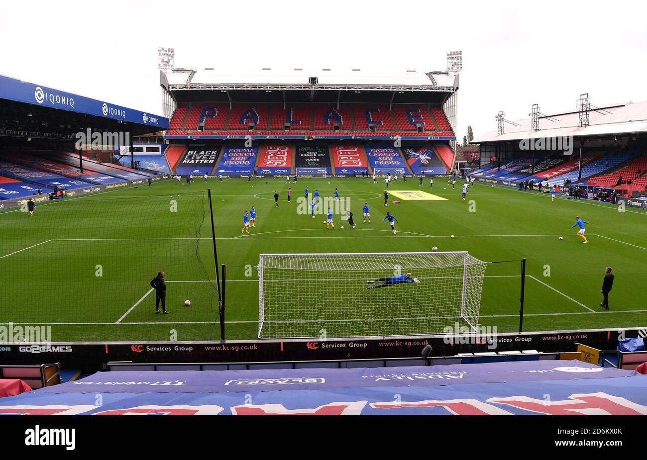 General view as Brighton and Hove Albion warm up on the pitch before ...