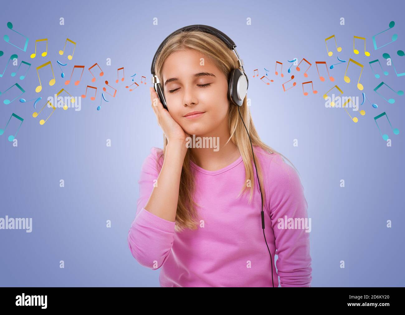 technology, and music concept- teenage lovely girl with headphones ...