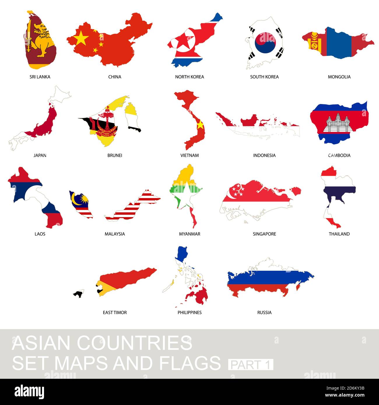 Asian countries set, maps and flags, Part 2 Stock Vector Image & Art ...