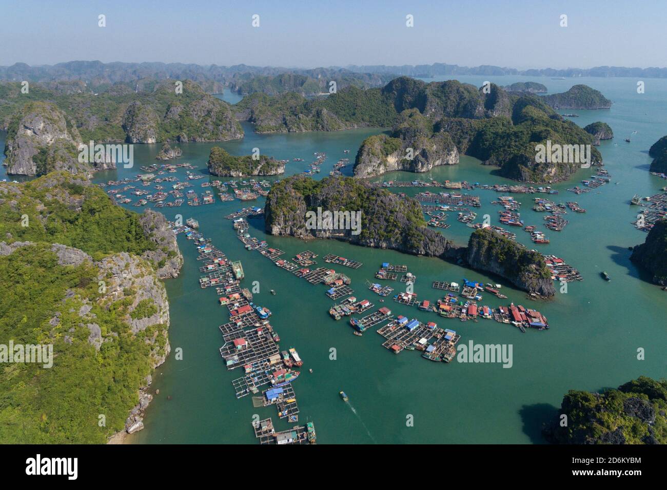 Floating Village on Ha Long Bay, Cat Ba Island, Vietnam, descending ...