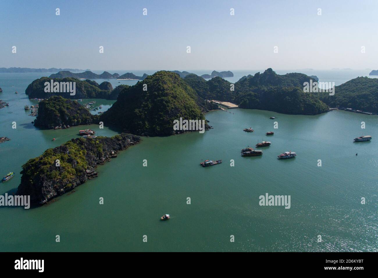 Floating Village on Ha Long Bay, Cat Ba Island, Vietnam, descending ...