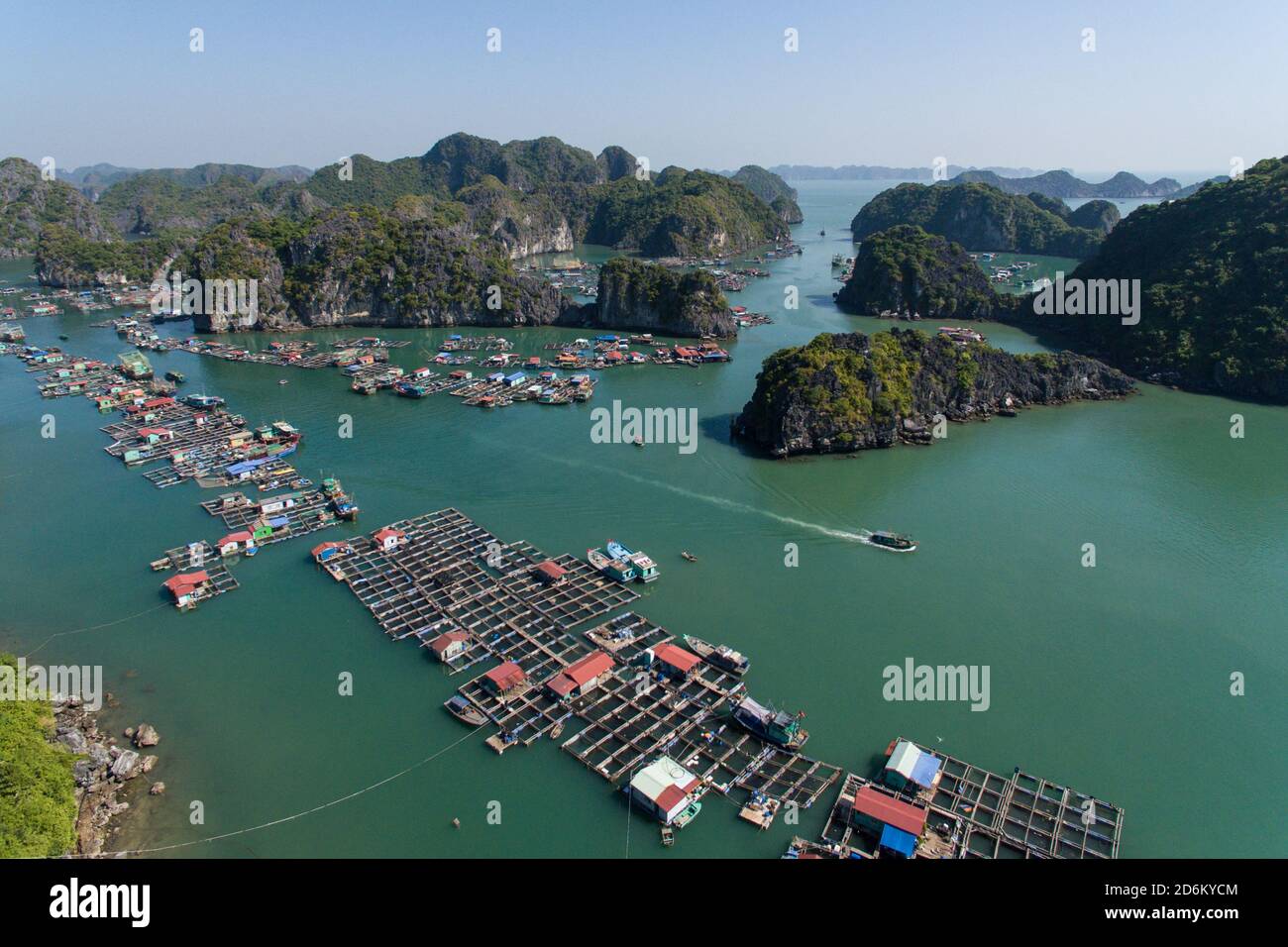 Floating Village on Ha Long Bay, Cat Ba Island, Vietnam, descending ...