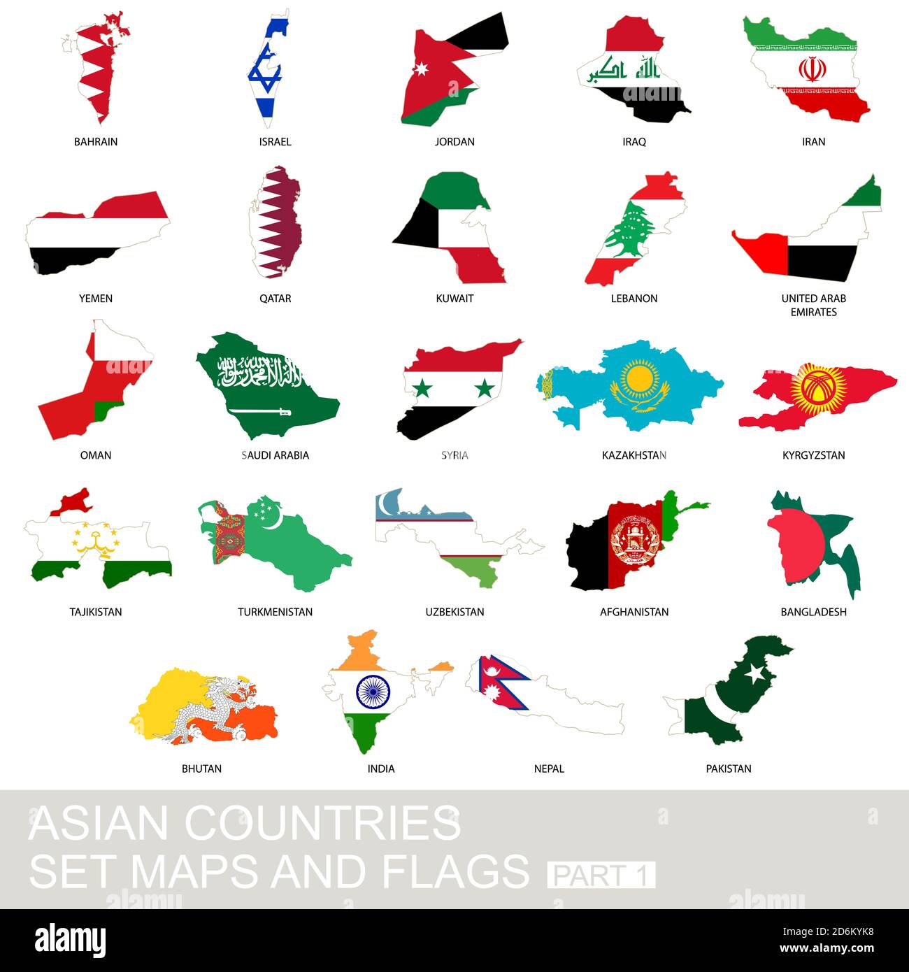 Asian countries set, maps and flags, Part 1 Stock Vector Image & Art ...