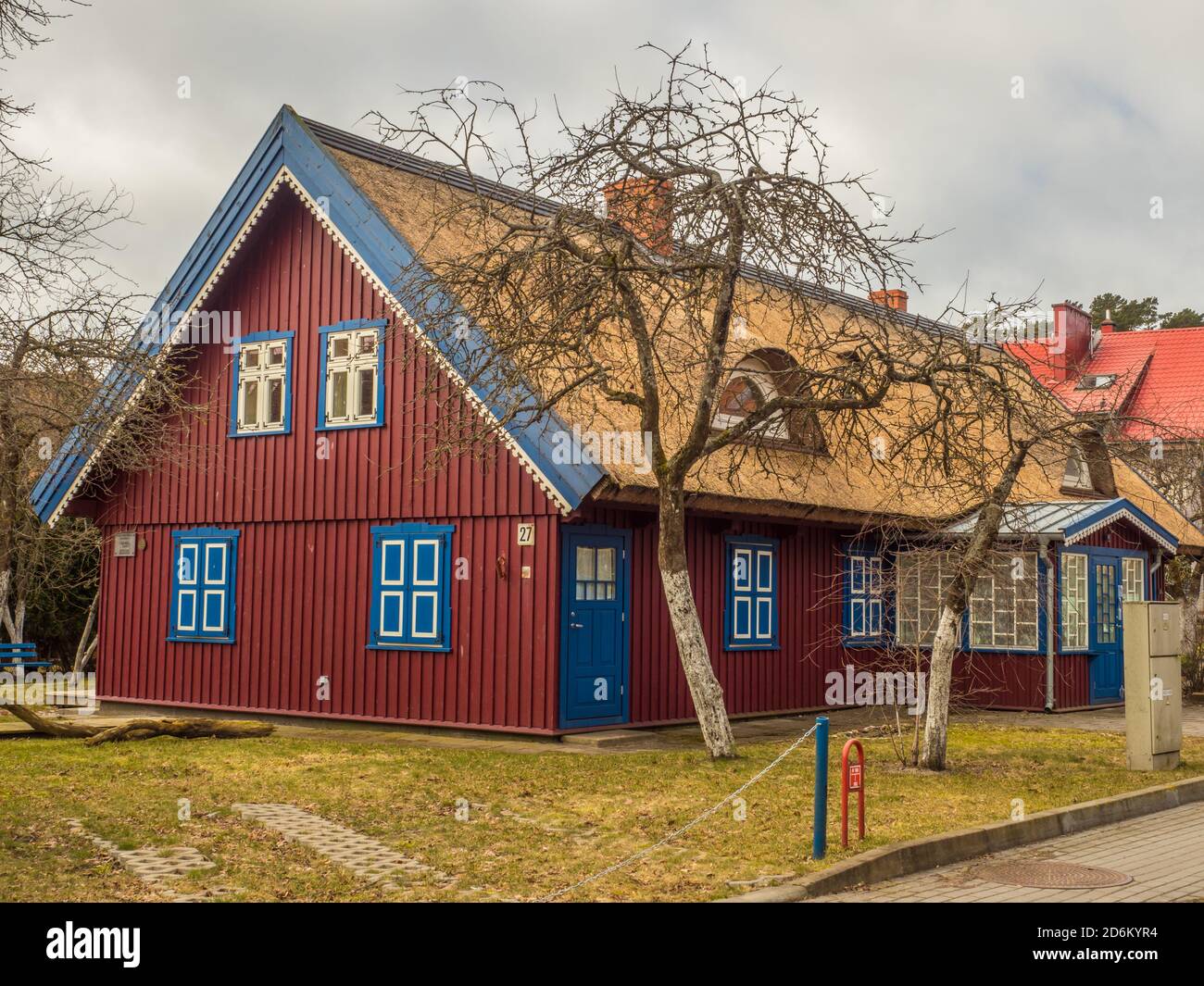Nida, Lithuania - April 06, 2018: Red wooden house on the headland ...