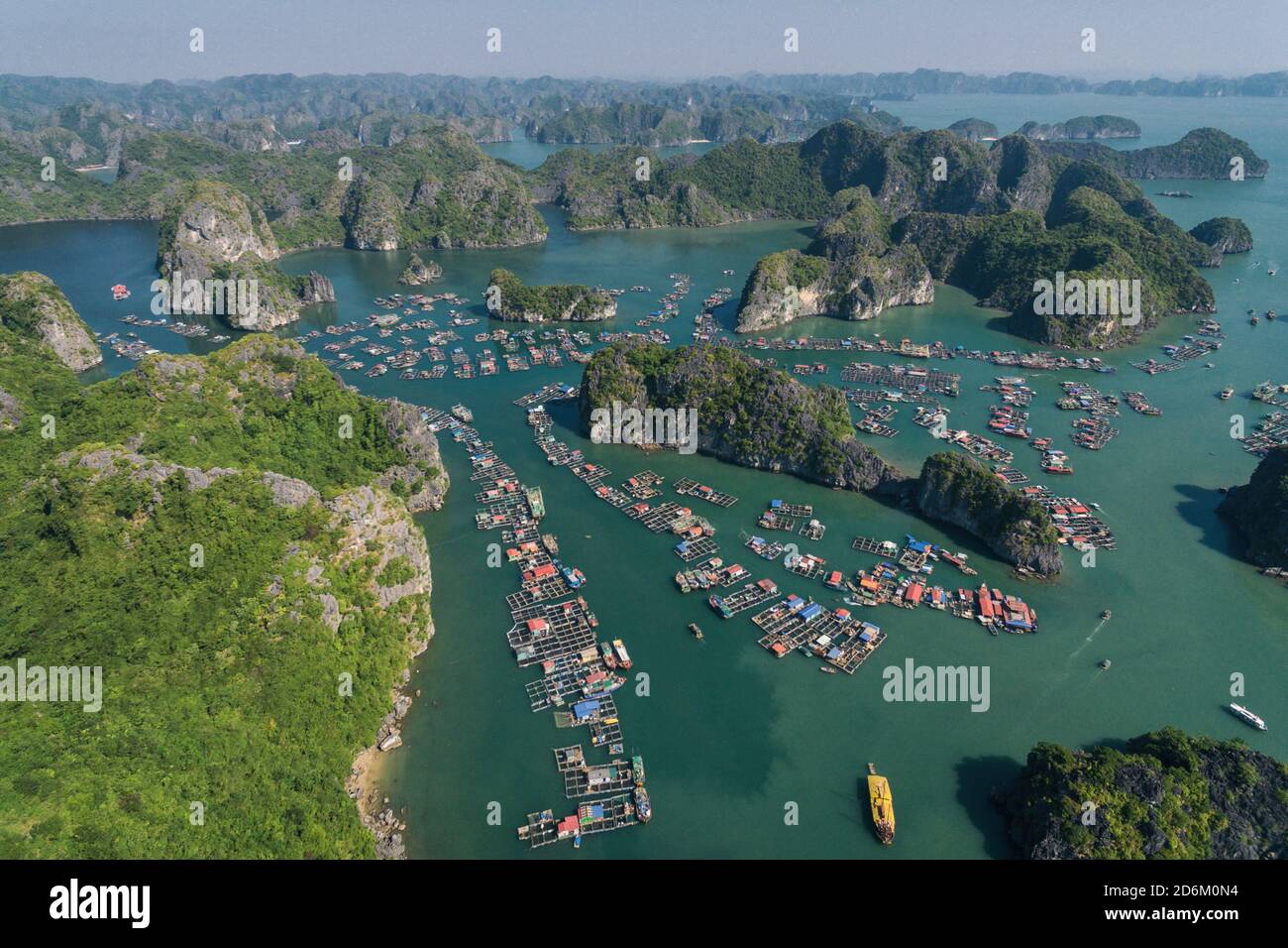 Floating Village on Ha Long Bay, Cat Ba Island, Vietnam, descending ...