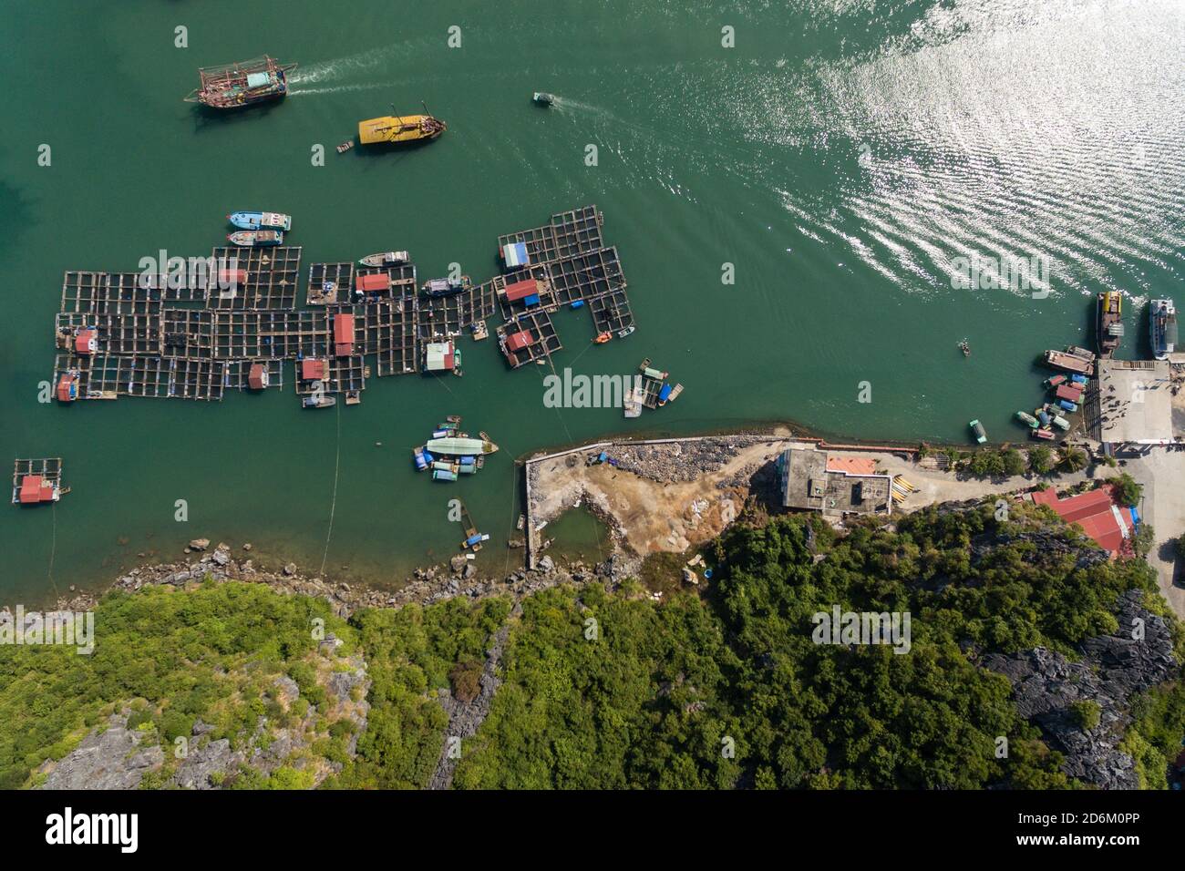 Floating Village on Ha Long Bay, Cat Ba Island, Vietnam, descending ...