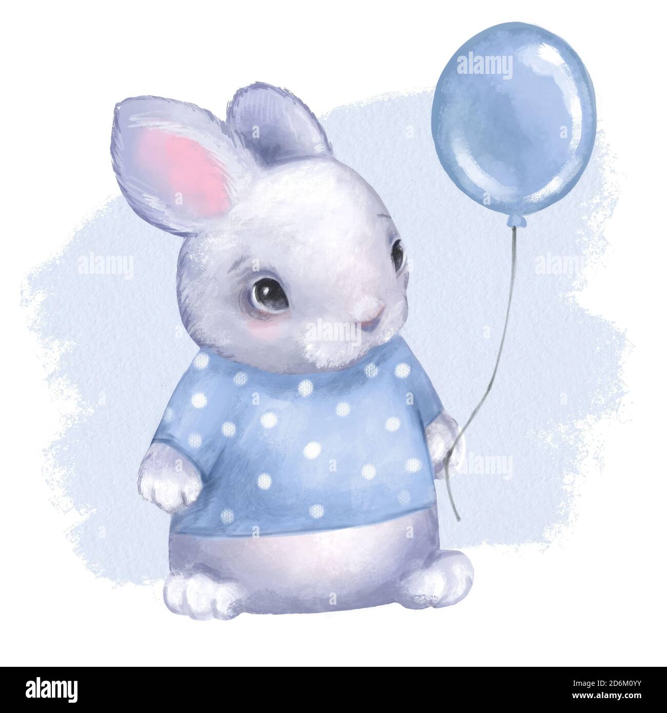 Cute Bunny with Blue Balloon Stock Photo - Alamy