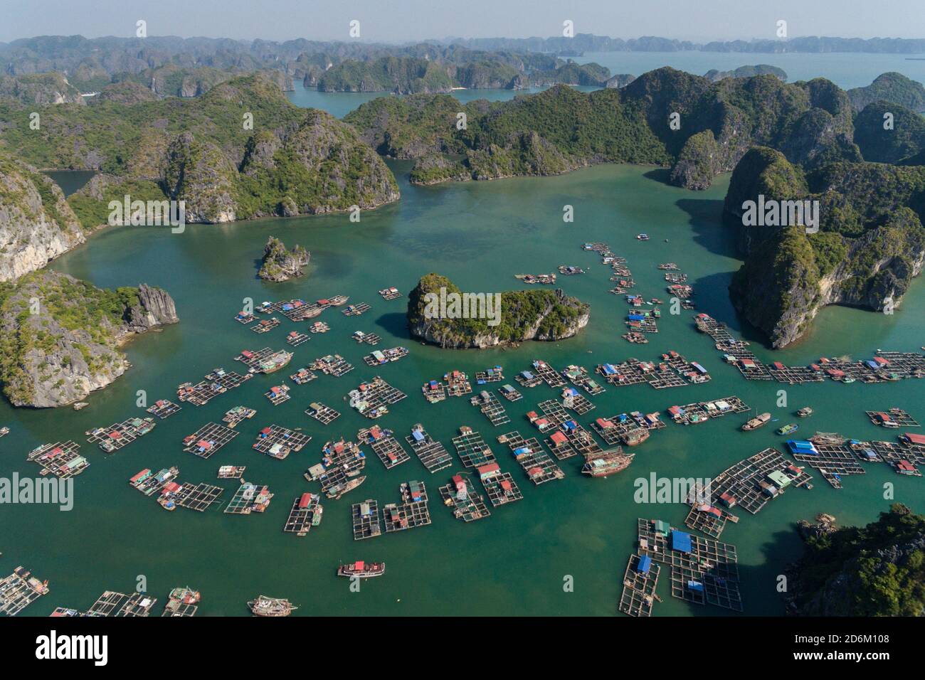 Floating Village on Ha Long Bay, Cat Ba Island, Vietnam, descending ...