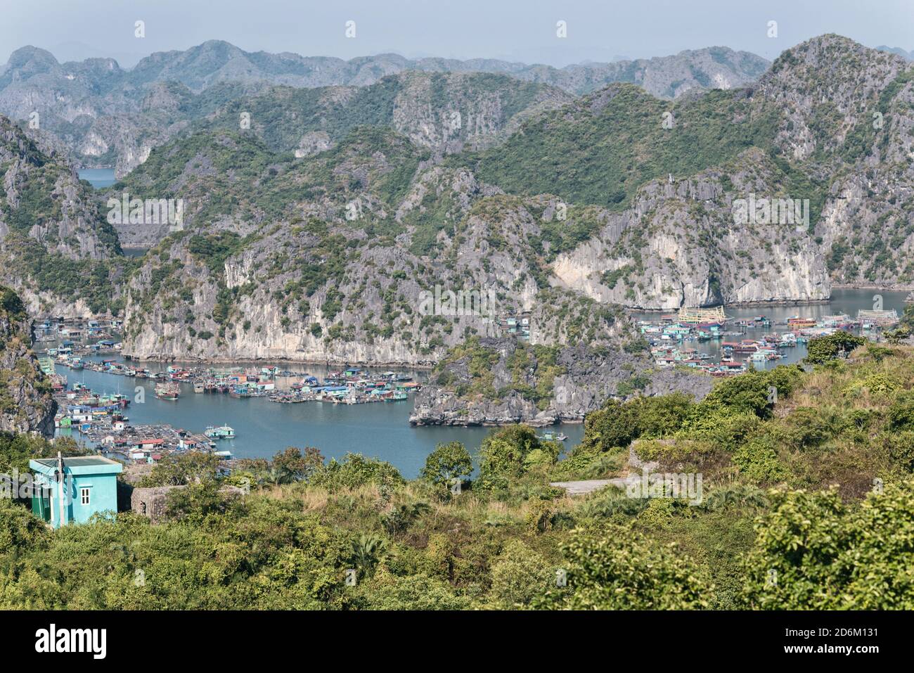 Floating Village on Ha Long Bay, Cat Ba Island, Vietnam, descending ...
