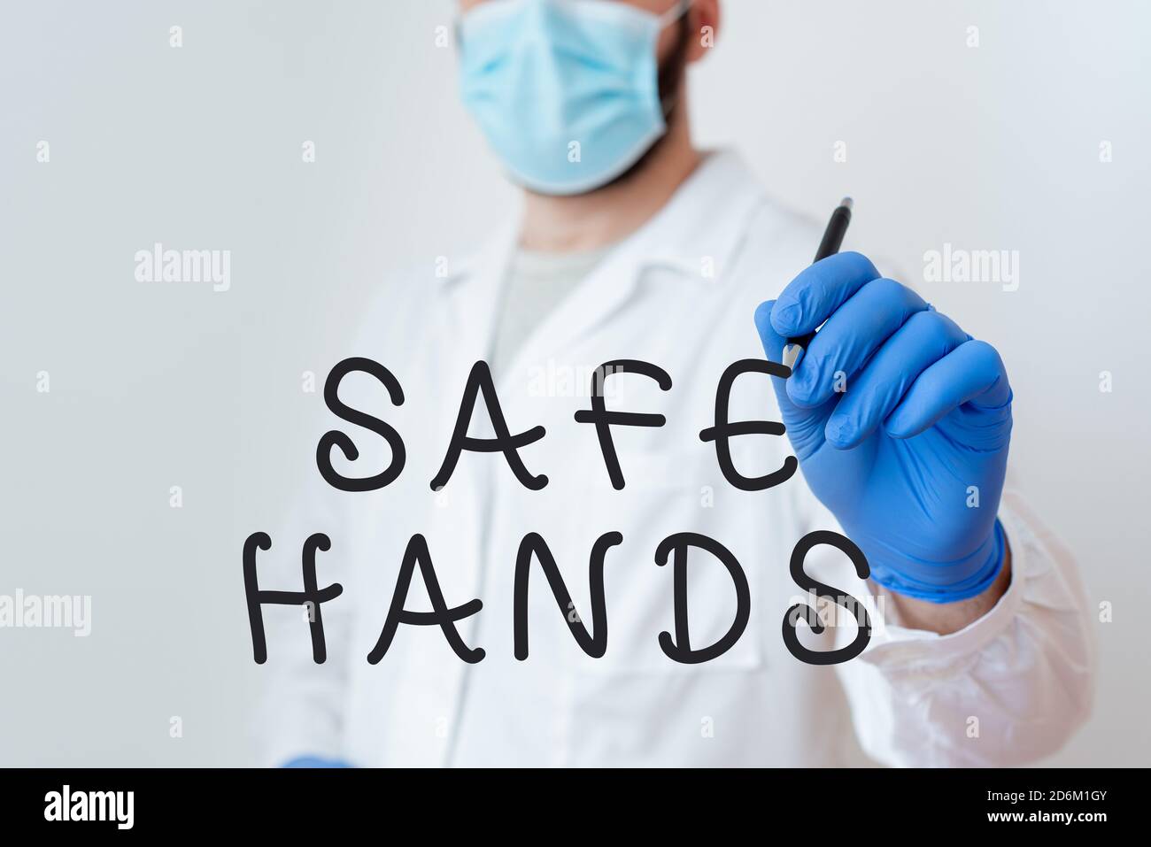 Conceptual hand writing showing Safe Hands. Concept meaning Ensuring ...