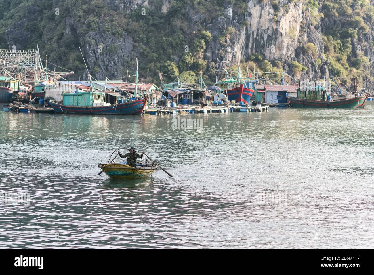 Floating Village on Ha Long Bay, Cat Ba Island, Vietnam, descending ...