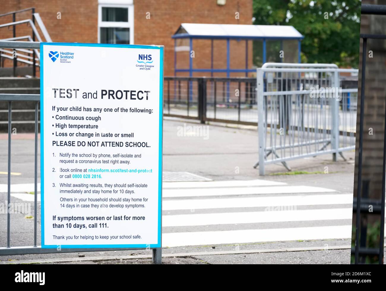 Glasgow, Scotland, UK, October 11th 2020, Test and Protect rules sign ...