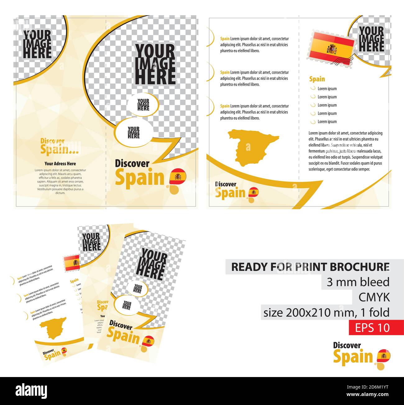 Brochure Design Template, Discover Spain. Ready for Print, 3 mm Bleed ...