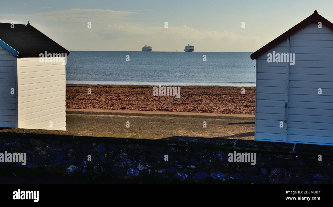 Cruise ships Westerdam and Volendam anchored in Tor Bay during the ...