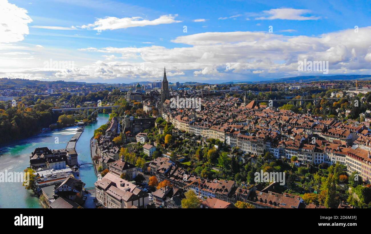 Aerial view over the city of Bern - the capital city of Switzerland ...