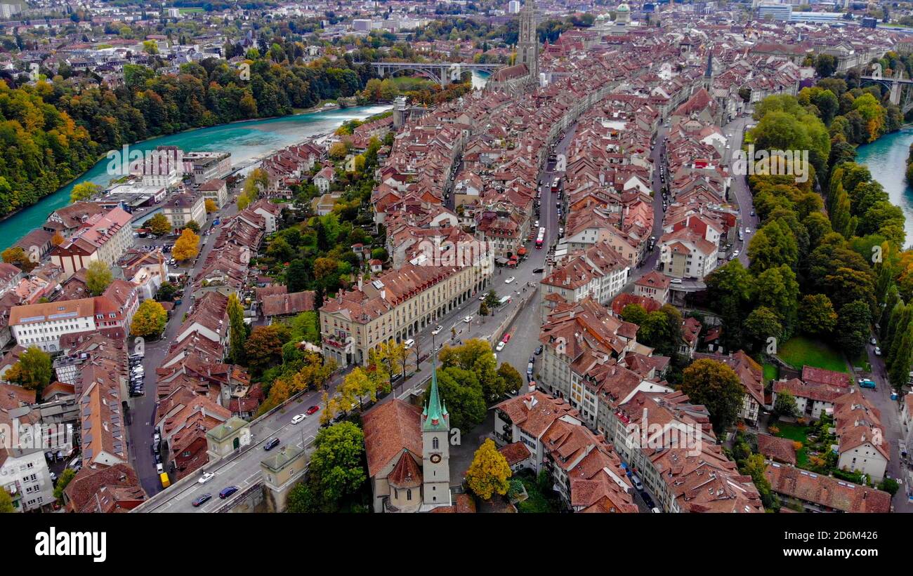 Aerial view over the city of Bern - the capital city of Switzerland ...