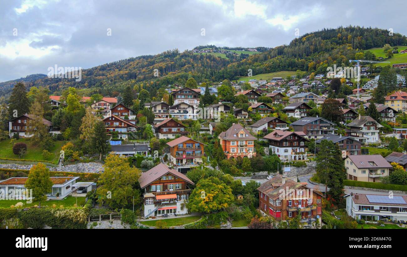 Typical Swiss village in the Alps of Switzerland Stock Photo - Alamy