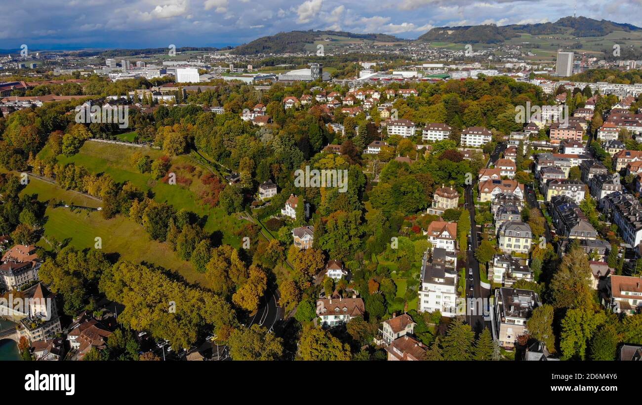 Aerial view over the city of Bern - the capital city of Switzerland ...